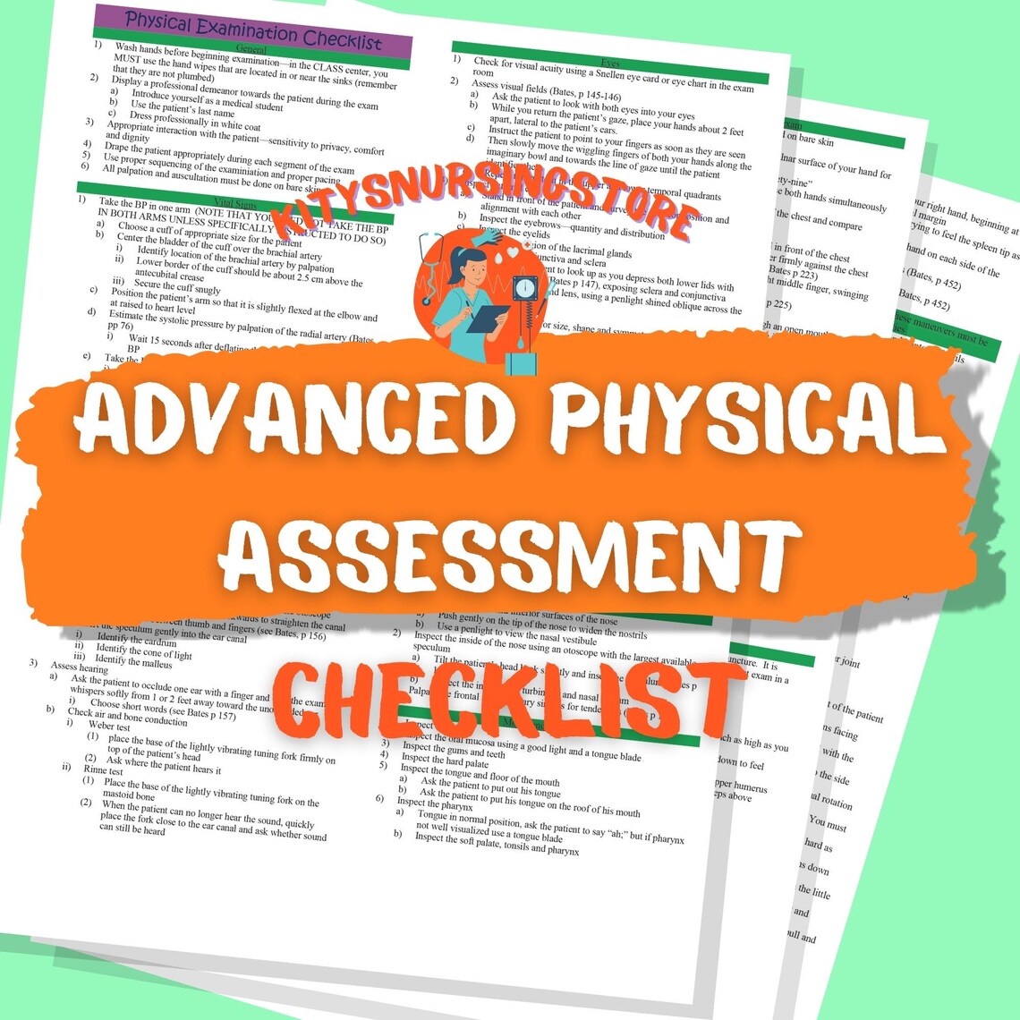 ADV. Physical Assessment Checklist Study Notes 4 Pages PDF Printable ...