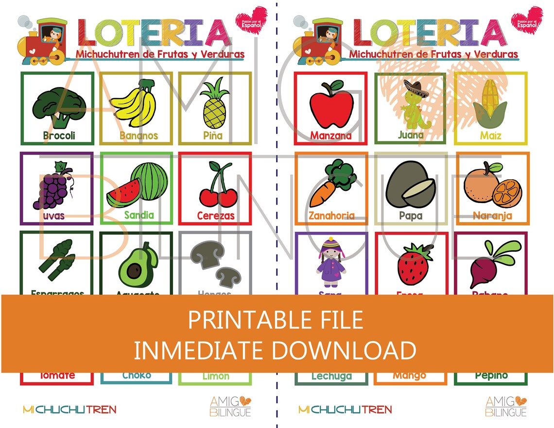 Loteria Frutas Y Verduras fruits and Vegetables and - Etsy Canada