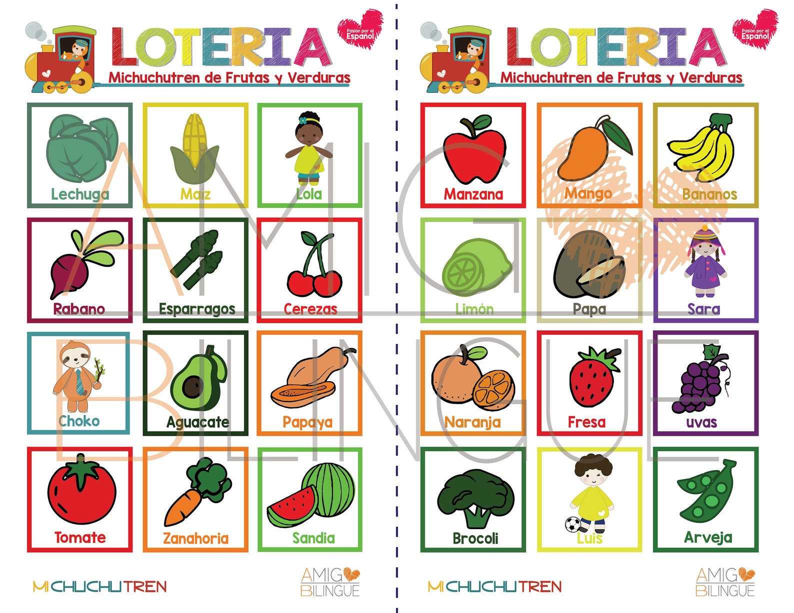 Loteria Frutas Y Verduras fruits and Vegetables and Matching Game ...