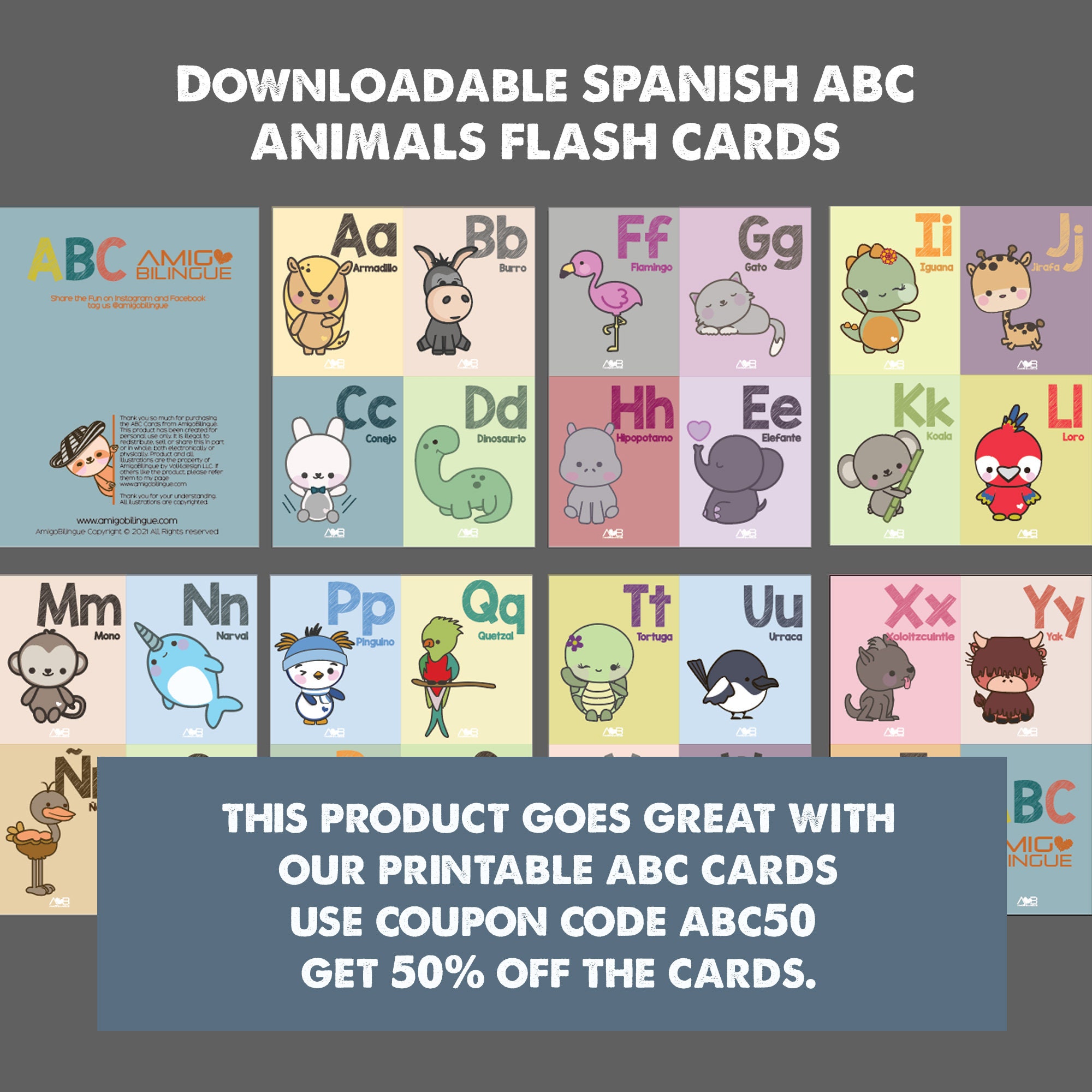 ABC Animals Spanish Alphabet Poster, Instant Download, Printable. Wall ...