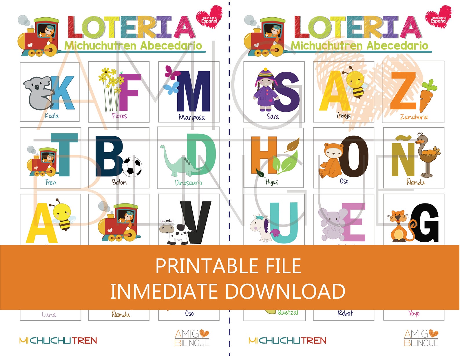 Loteria ABC Abecedario En Español and Matching Game. Instant | Etsy