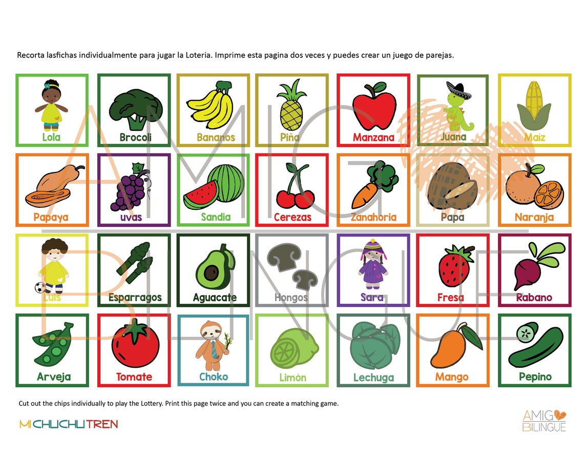 Loteria Frutas Y Verduras fruits and Vegetables and - Etsy Canada