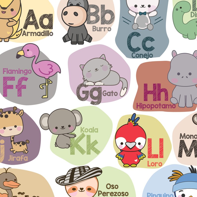 ABC Animals Spanish Alphabet Poster, Instant Download, Printable. Wall ...