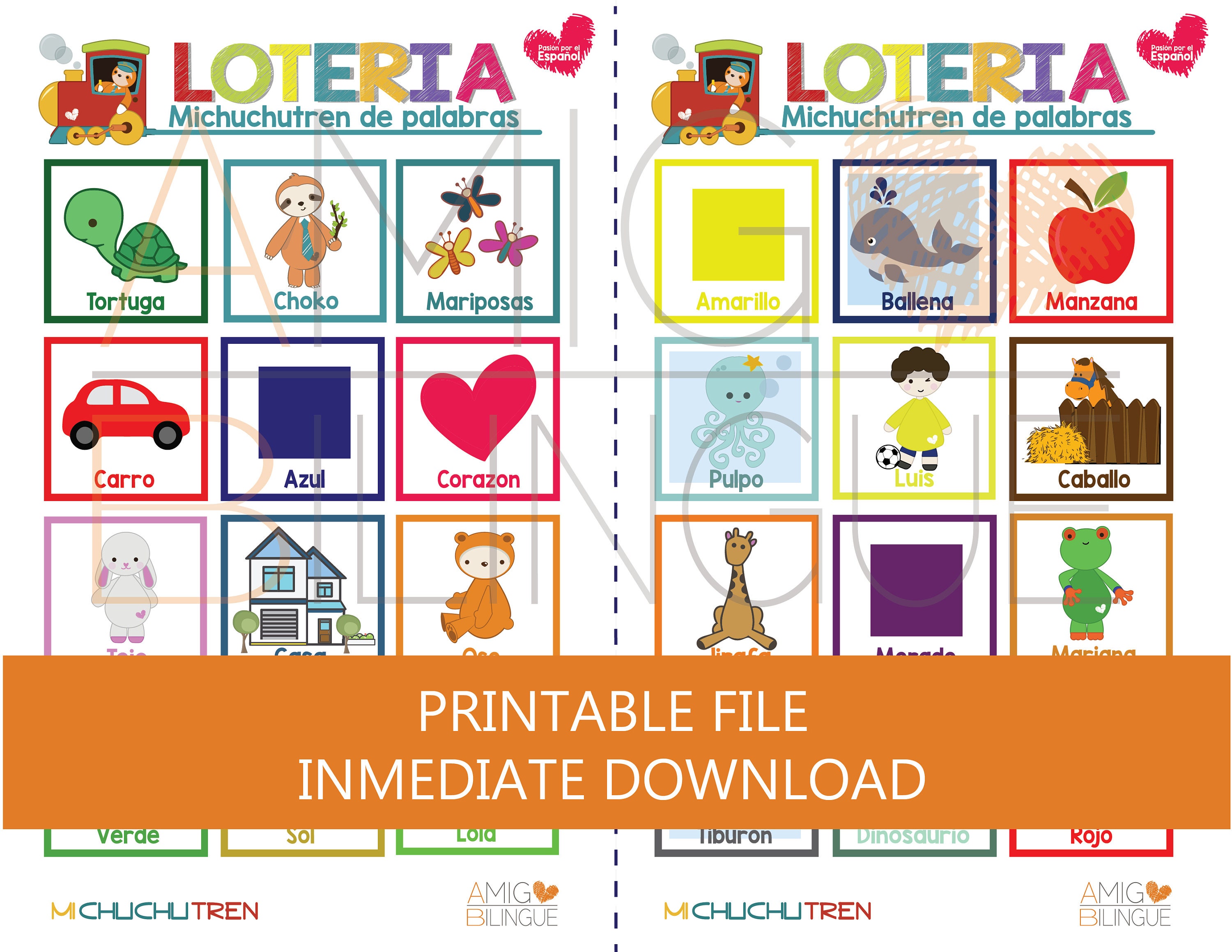 Loteria - Vocabulario (vocabulary) and Matching Game. Instant Download ...