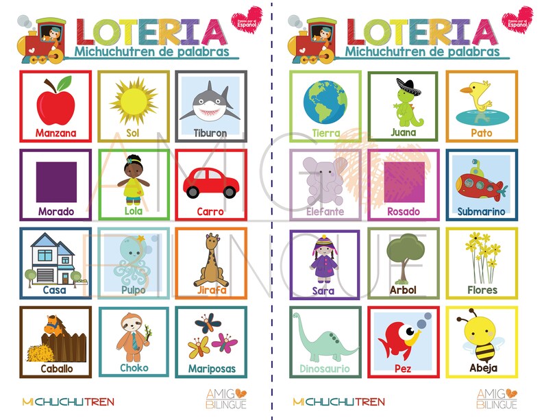Loteria - Vocabulario (vocabulary) and Matching Game. Instant Download ...
