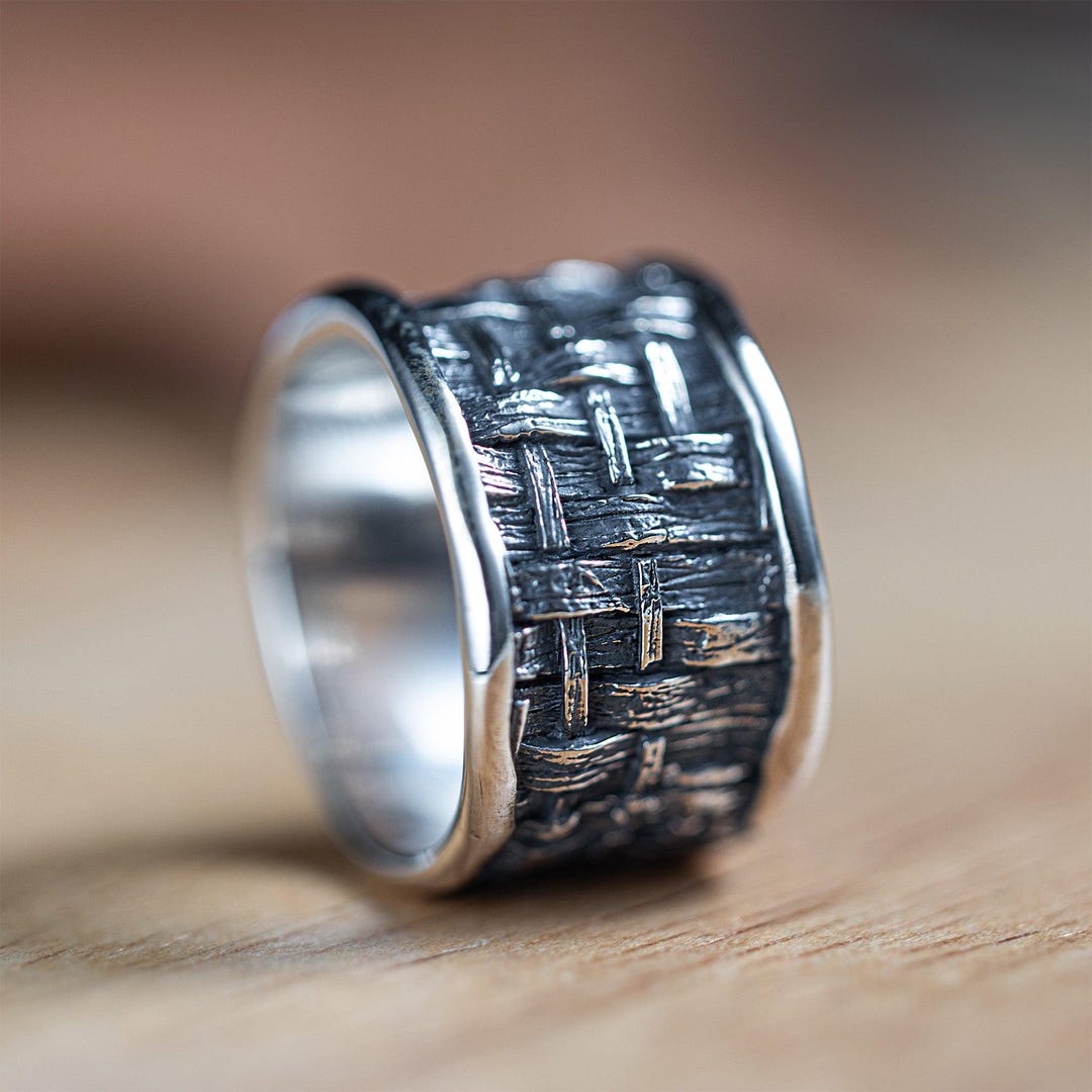Tesserae Modern Unisex Design Hand Crafted Oxidized 925 Sterling Silver ...
