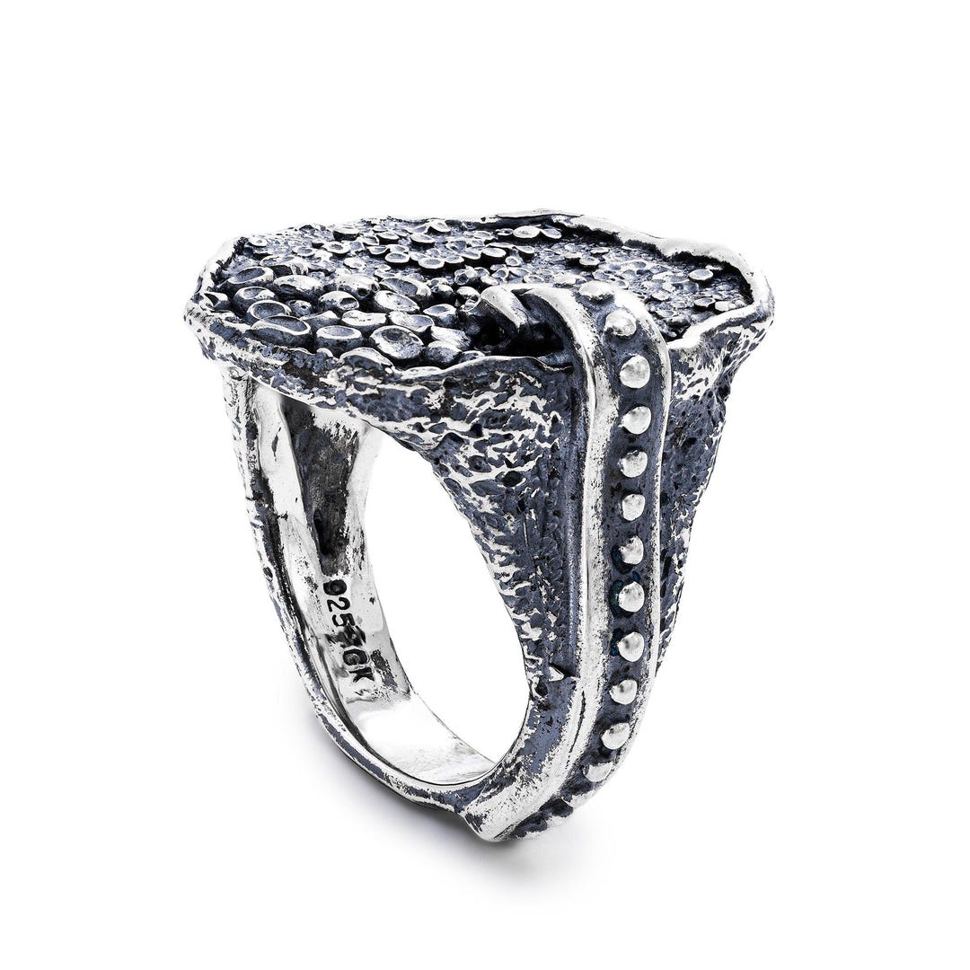 Oxidized Sterling Silver Ring: Handmade Unisex Textured Band - Etsy