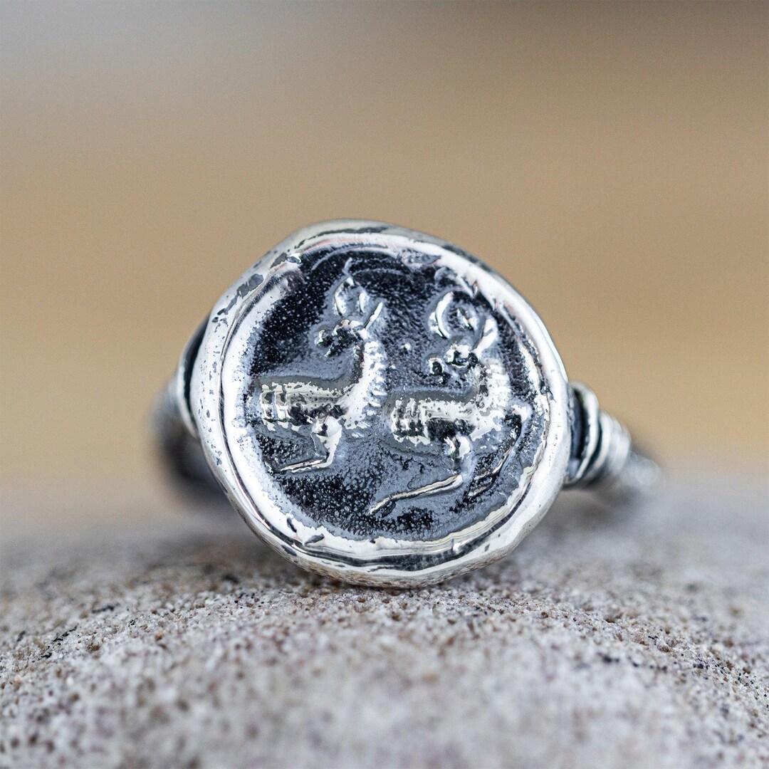 Two Guardians Seal Engraving Modern Artisan Unisex Oxidized 925 ...