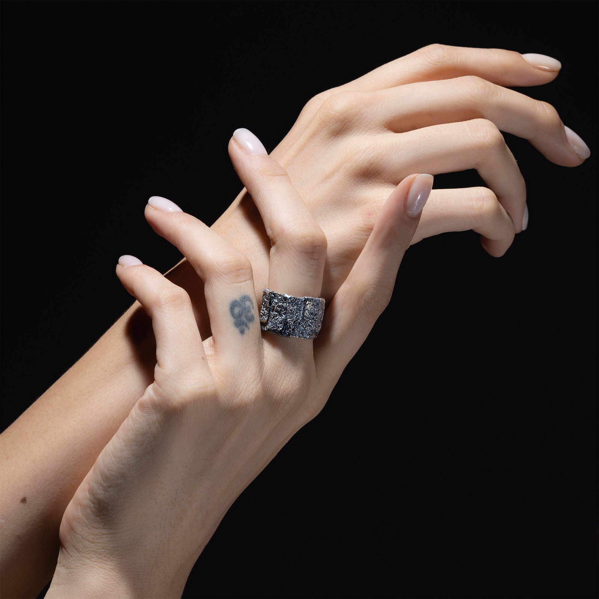 Hand-forged Oxidized Sterling Silver Ring: Sculpted Unisex Design - Etsy