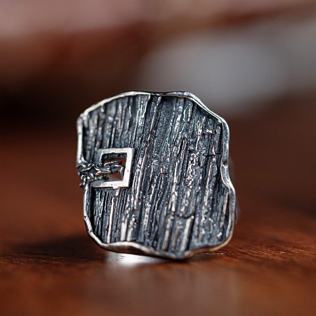 Fracture Oxidized 925 Sterling Silver Ring With Geo Inspired Layers in ...