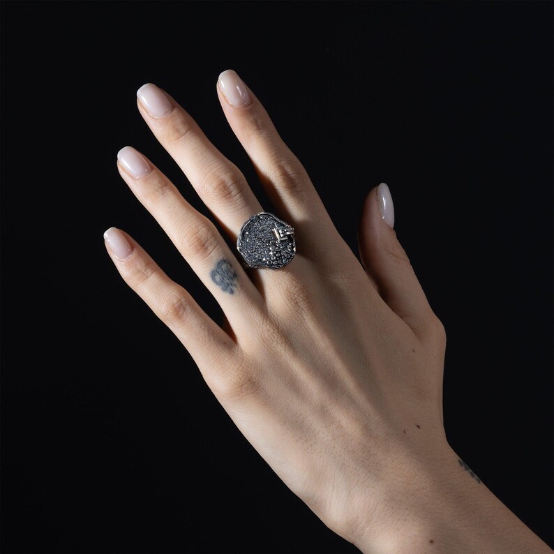 Oxidized Sterling Silver Ring: Handmade Unisex Textured Band - Etsy