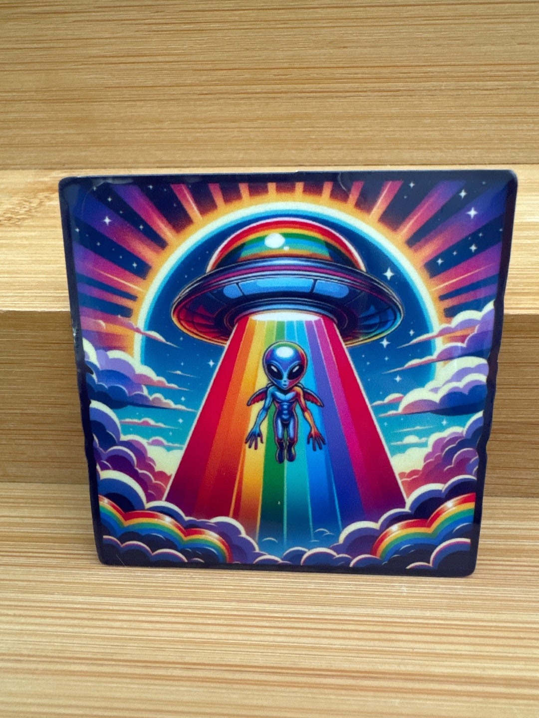 Rainbow Alien UFO Sticker - Etsy