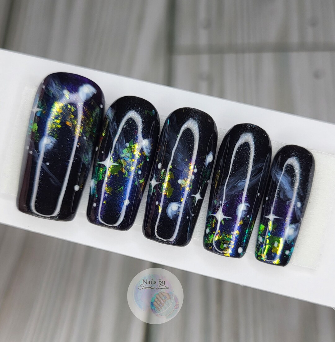 Reusable Black Blue Purple Green Color Shifting Hand Painted Galaxy Celestial Star Planet Press ...