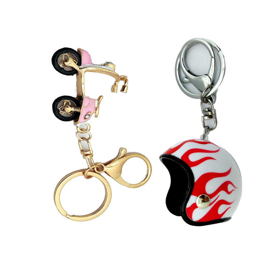 MOPED Helmet Motorbike Motorcycle Biker Toy Figure Key Ring, Totally 2 ...