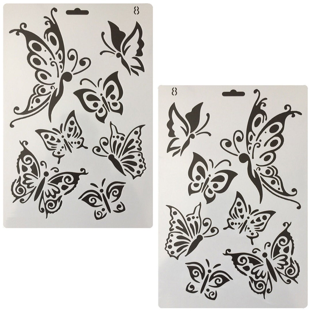 2x Reusable BUTTERFLY Prints Die Cut Stencil Sheets Templates DIY ...