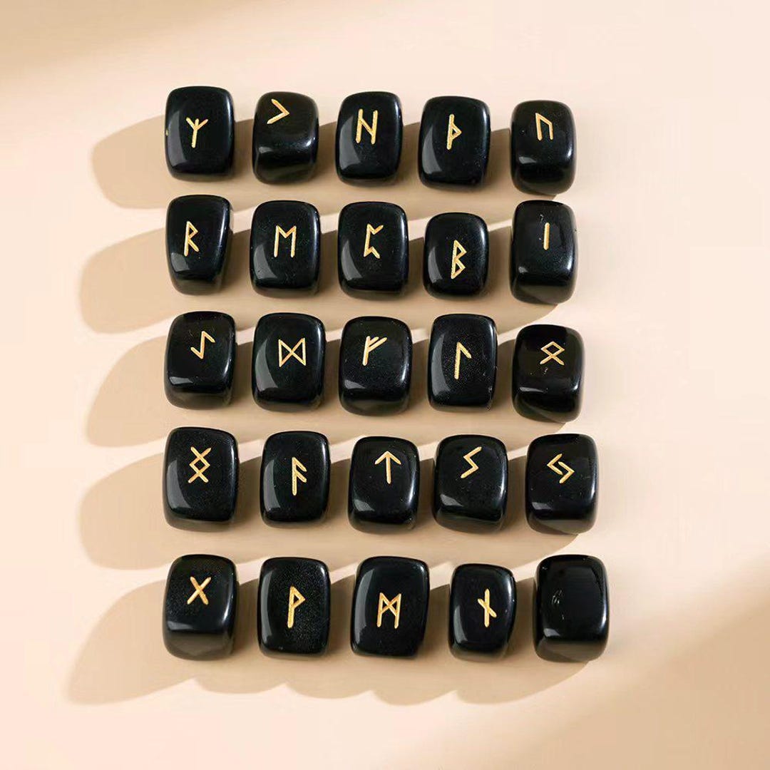 Raw Rune Stones Divination Set | Untumbled in Black Obsidian, Amethyst ...