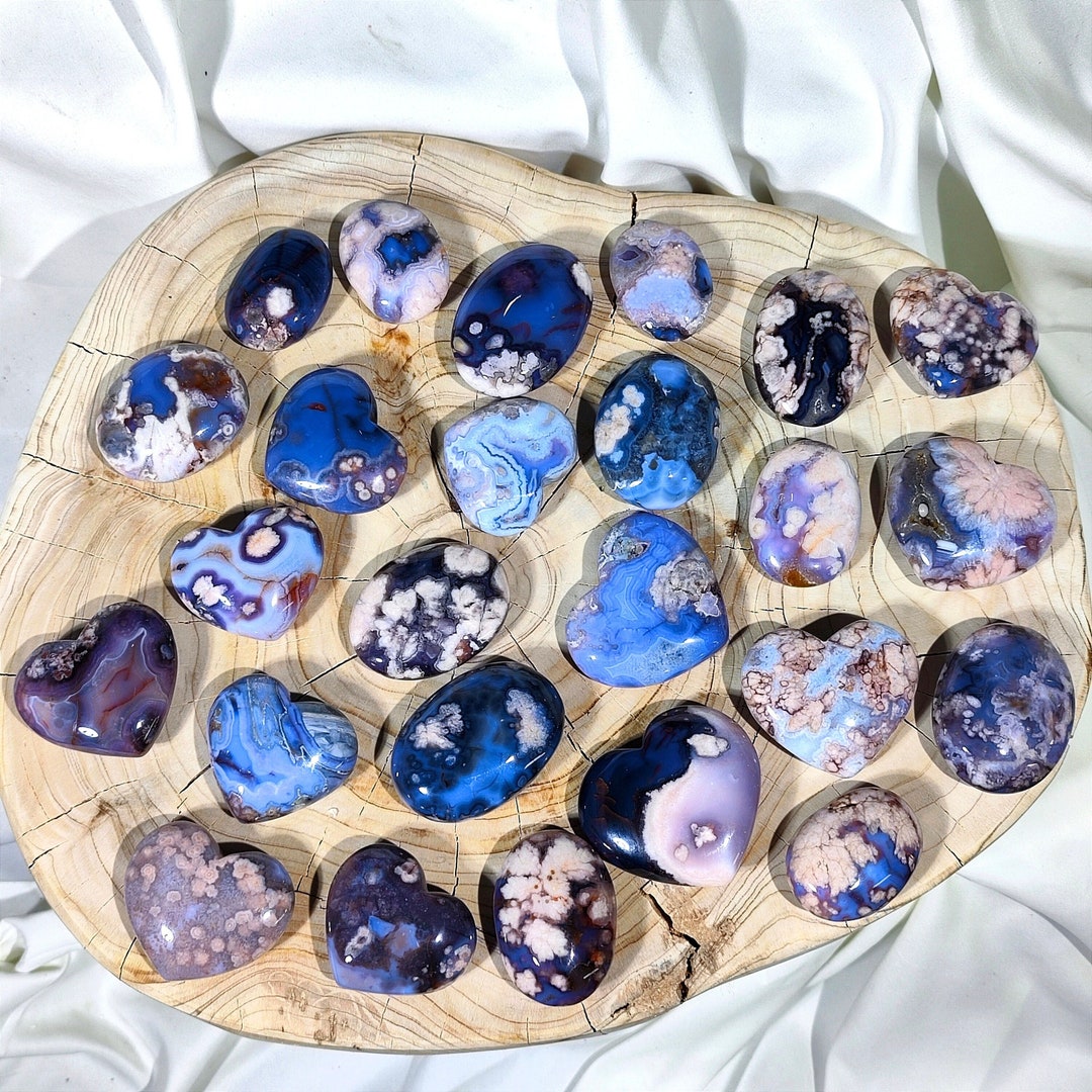 Rare High Quality Blue Flower Agate Heart/palm,blue Sakura Agate,blue ...