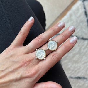 US7/ Moon Face Ring/ Mother of Pearl Ring/ Statement Ring/ Sterling ...