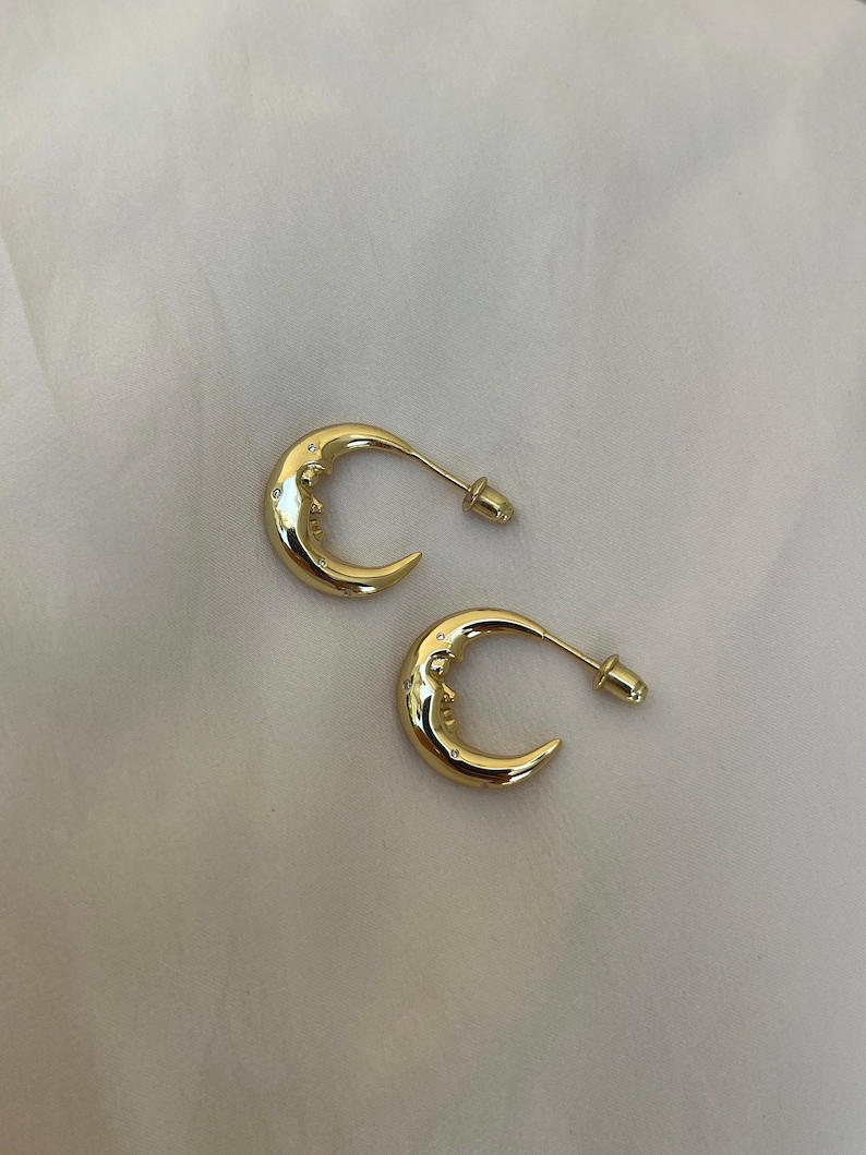 NEW Moon Face Hoop Earrings IN STOCK With Cubic Zirconia, Sterling ...
