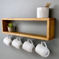Wooden Coffee Bar Shelf-handmade Wood Shelf-kitchen Cup Holder-coffee ...