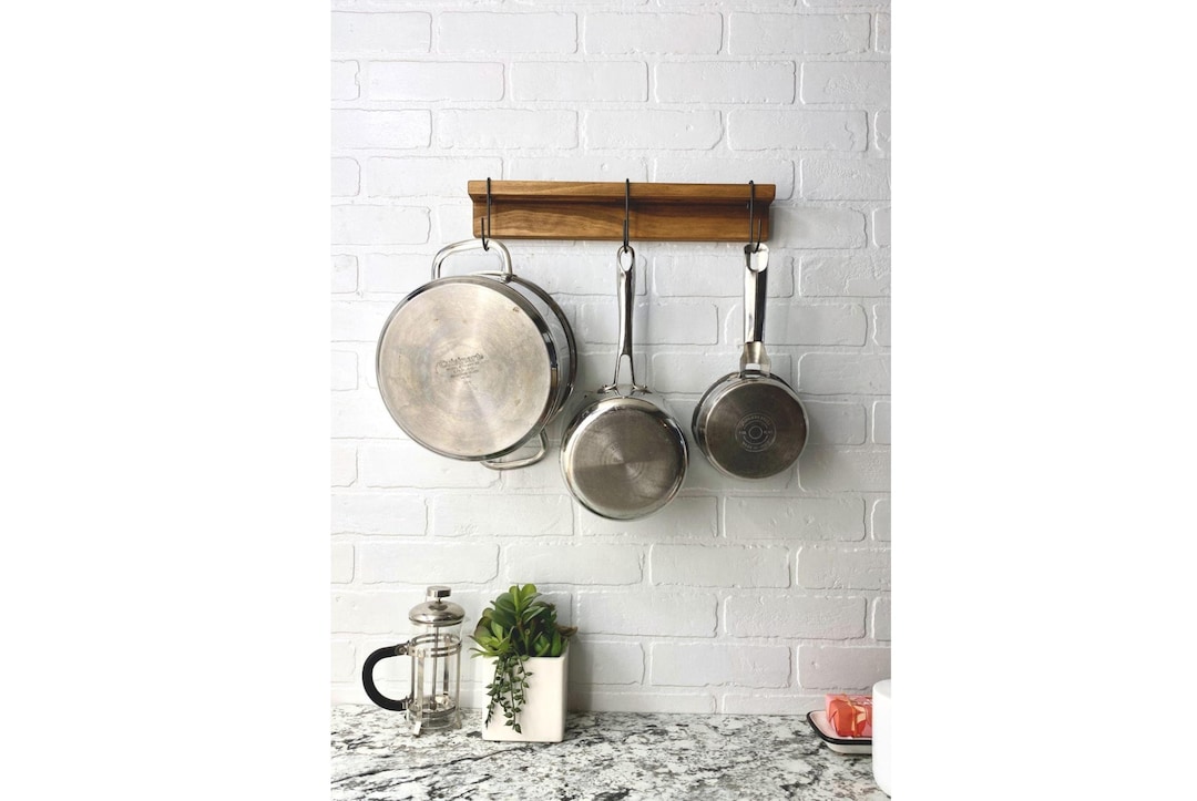 Pots and Pans Wall Hanger | Wooden Kitchen Organizer | Kitchen Storage ...