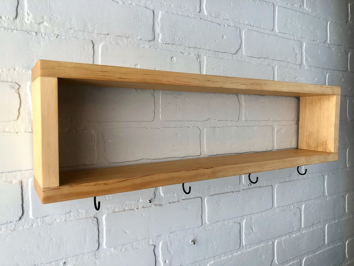 Floating Wood Box Coffee Shelf With Hooks - Etsy