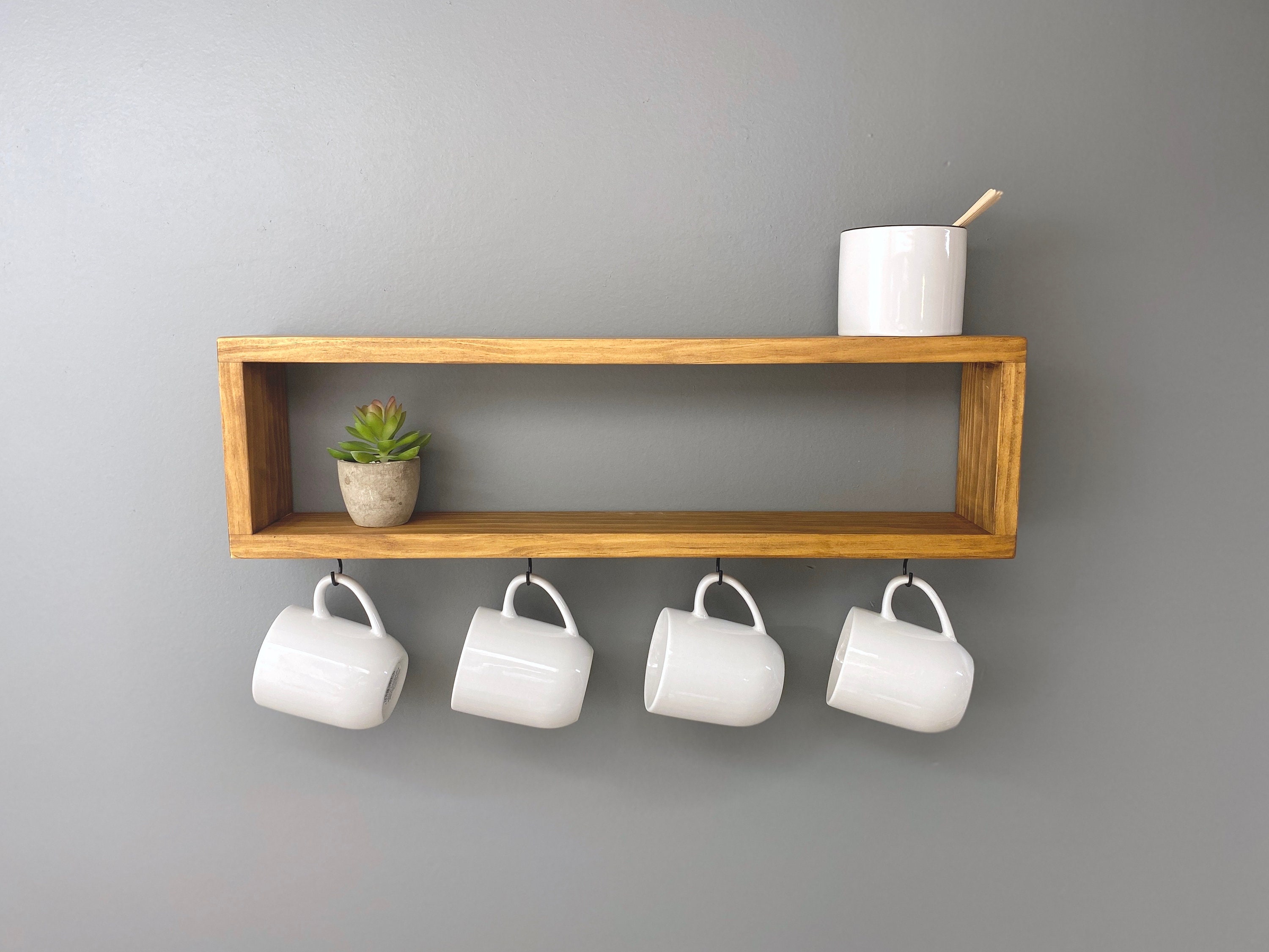 Floating Wood Box Coffee Shelf With Hooks - Etsy