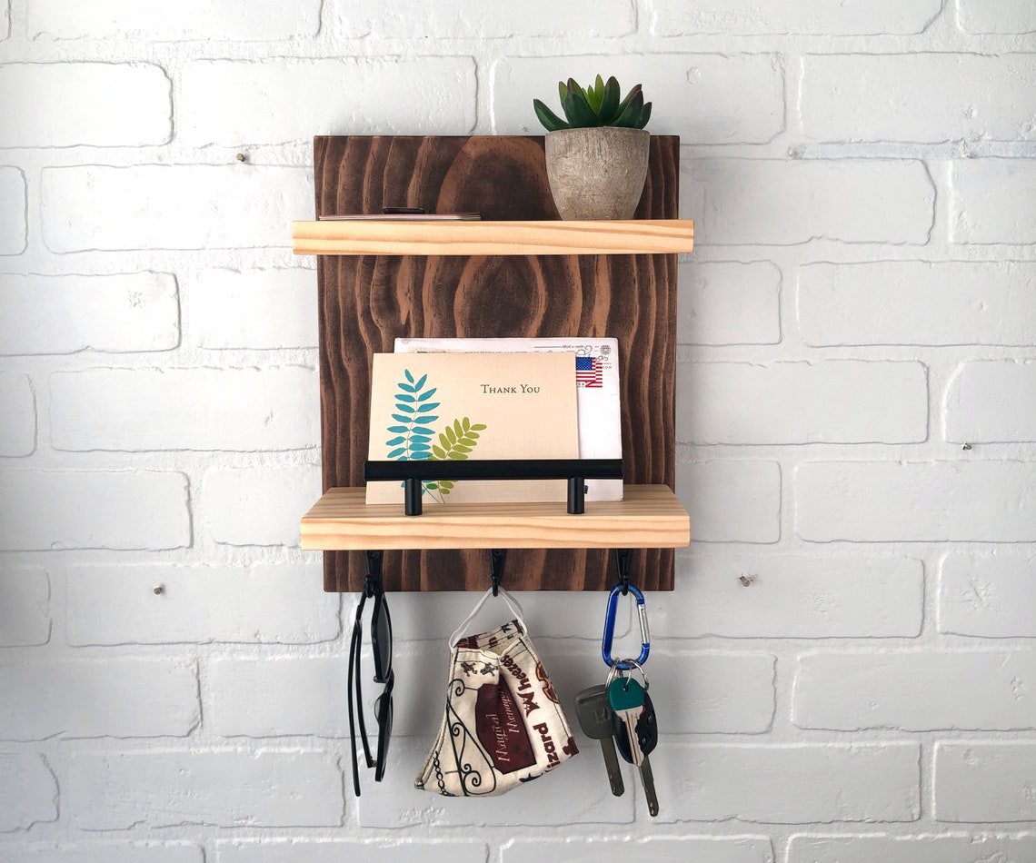 Entryway Wall Organizer Sunglasses Hook Rack Wood Wallet Mail | Etsy