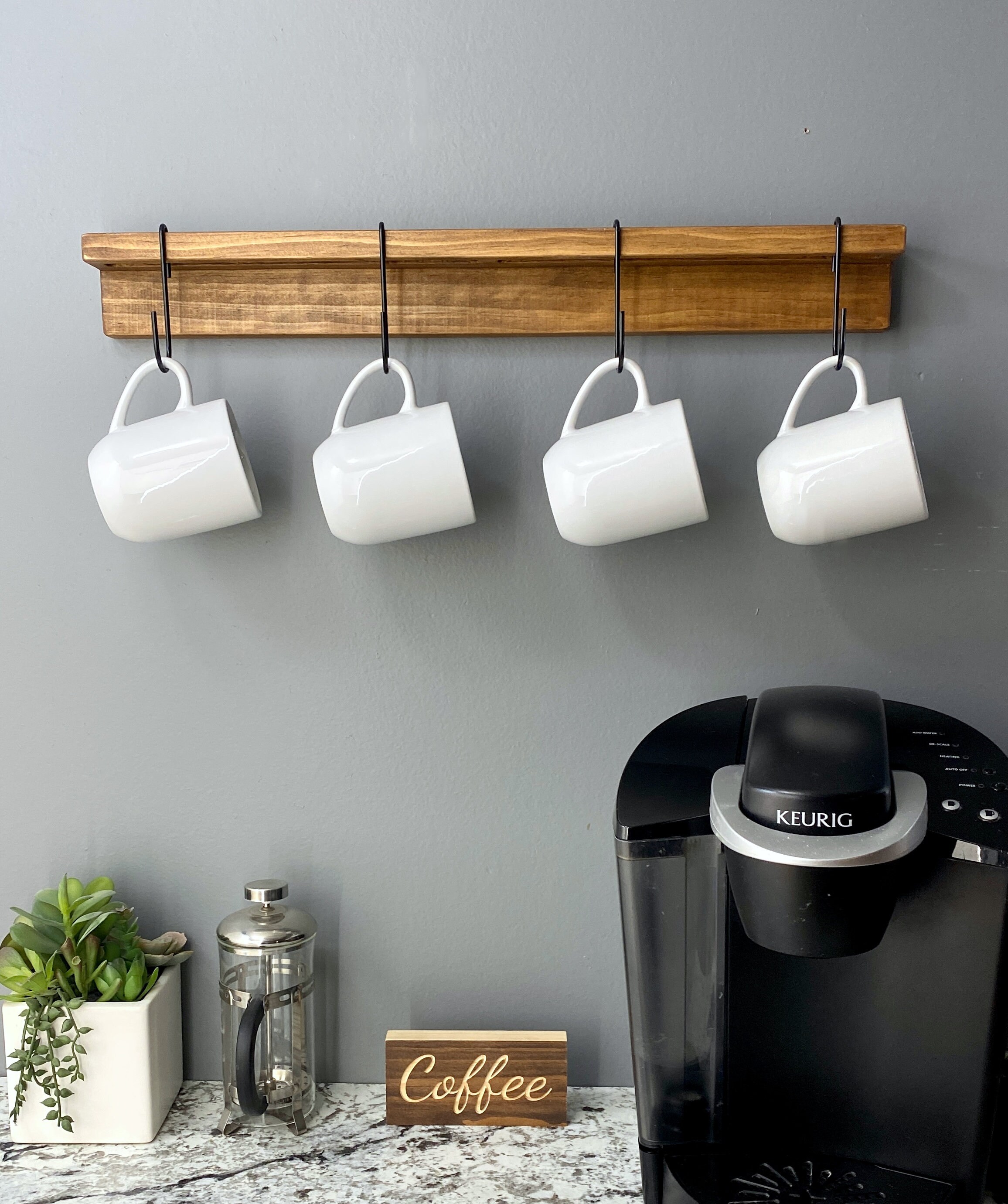 Coffee Mug Tea Cup Hook Rack Wooden Bar Organizer - Etsy