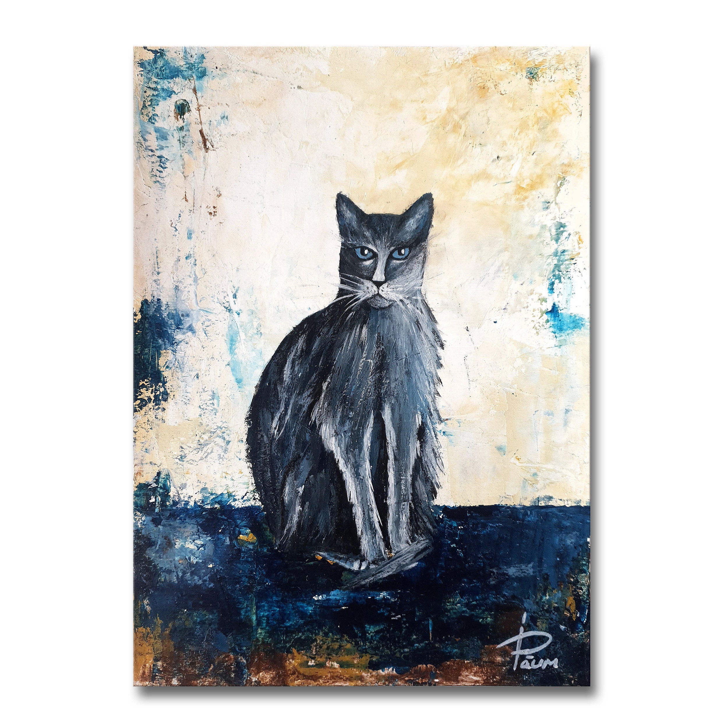 Personalized Pet Portrait Prussian Blue Cat Painting Blue - Etsy