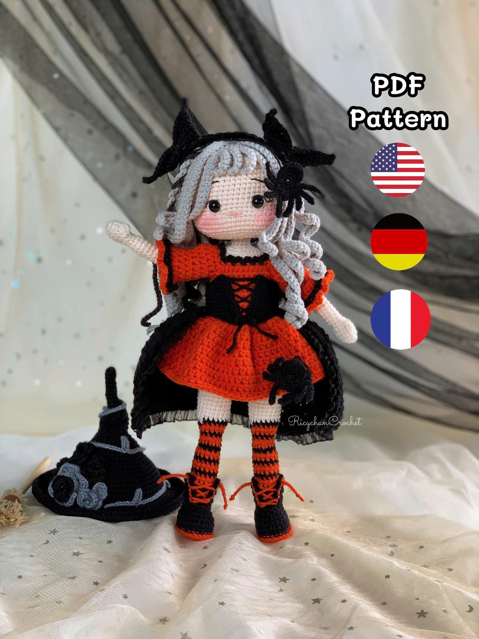 Halloween Crochet Pattern: Twinkle Hex Witch Amigurumi Doll (PDF ...