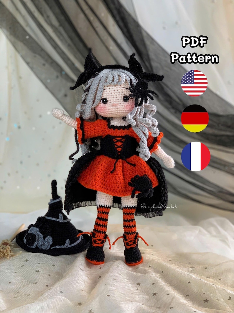 Halloween Crochet Pattern: Twinkle Hex Witch Amigurumi Doll (PDF ...