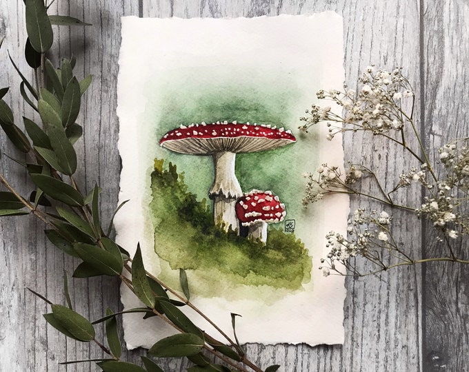 Toadstools Original Watercolor Illustration. Vintage Art Tea - Etsy