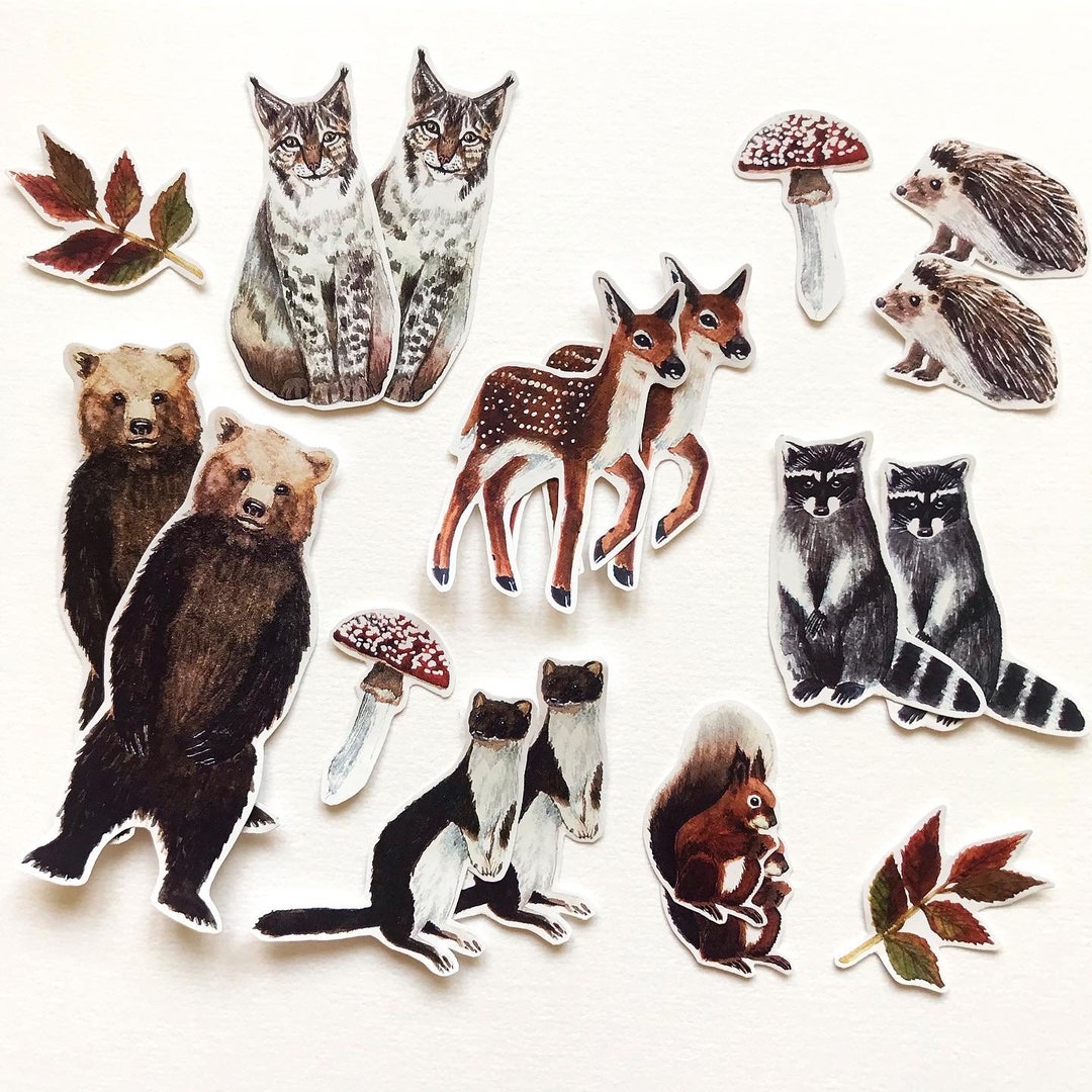 Wild Animals 9 Pcs Stickers, Cute Animals, Planner, Vintage Scrapbook ...