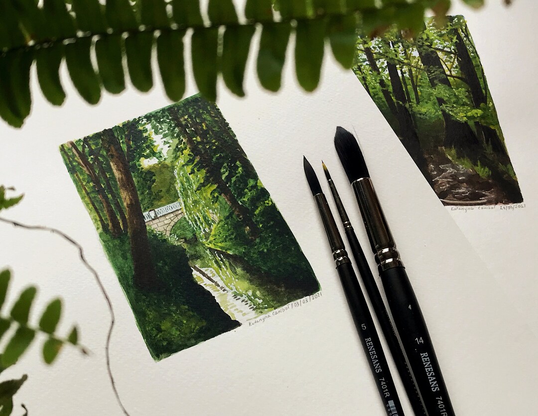 Mini Landscape Painting, Nature Watercolor Artwork, Hand Painted ...