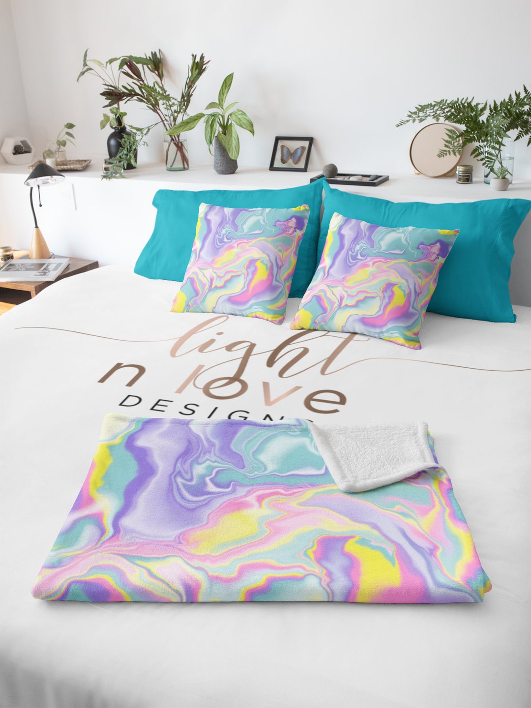 Tie Dye Throw Blanket in Pink, Yellow, Purple and Blue - Bedroom Throw ...