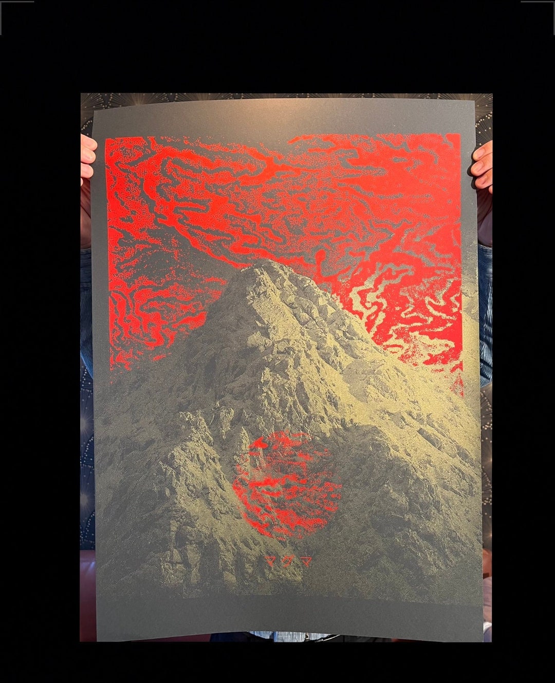 Large Screen-printed Poster of Mountain and Texture magma Japanese ...