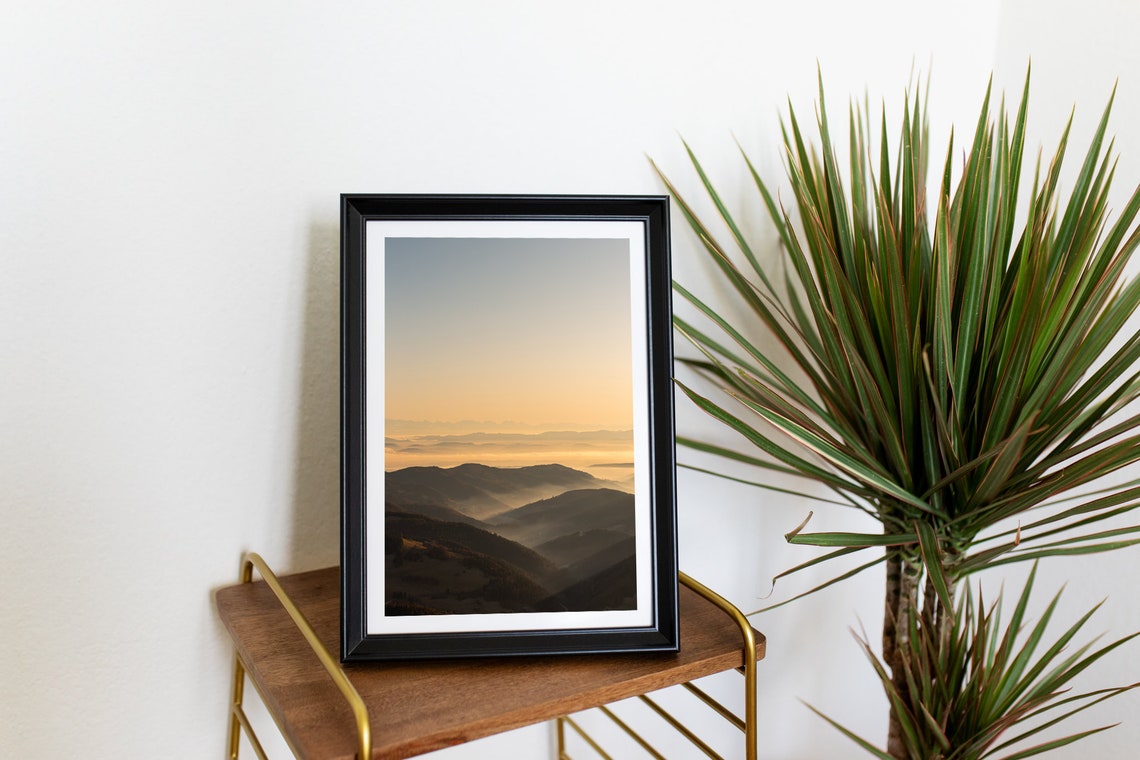 Schwarzwald Druck, Poster, Sonnenuntergang, Wald, Nebel, Berge ...