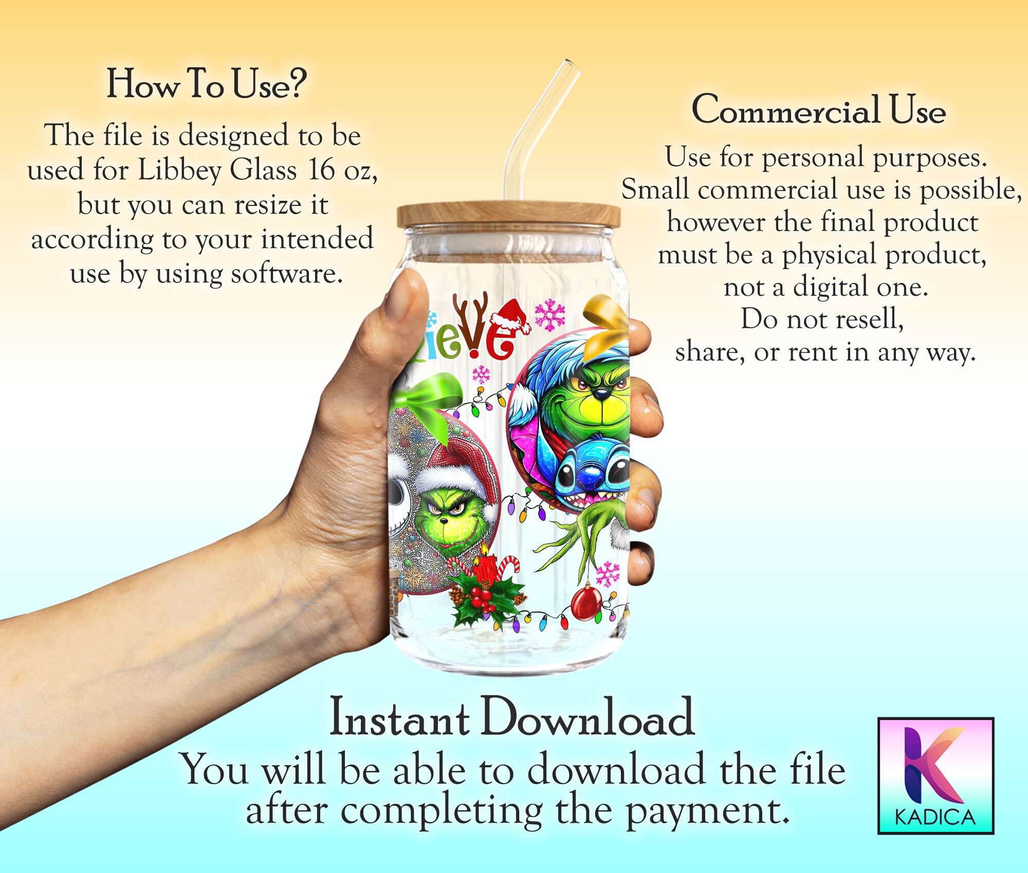 The Grinch 16 Oz Libbey Glass Can Wrap Png Sublimation Instant Download ...