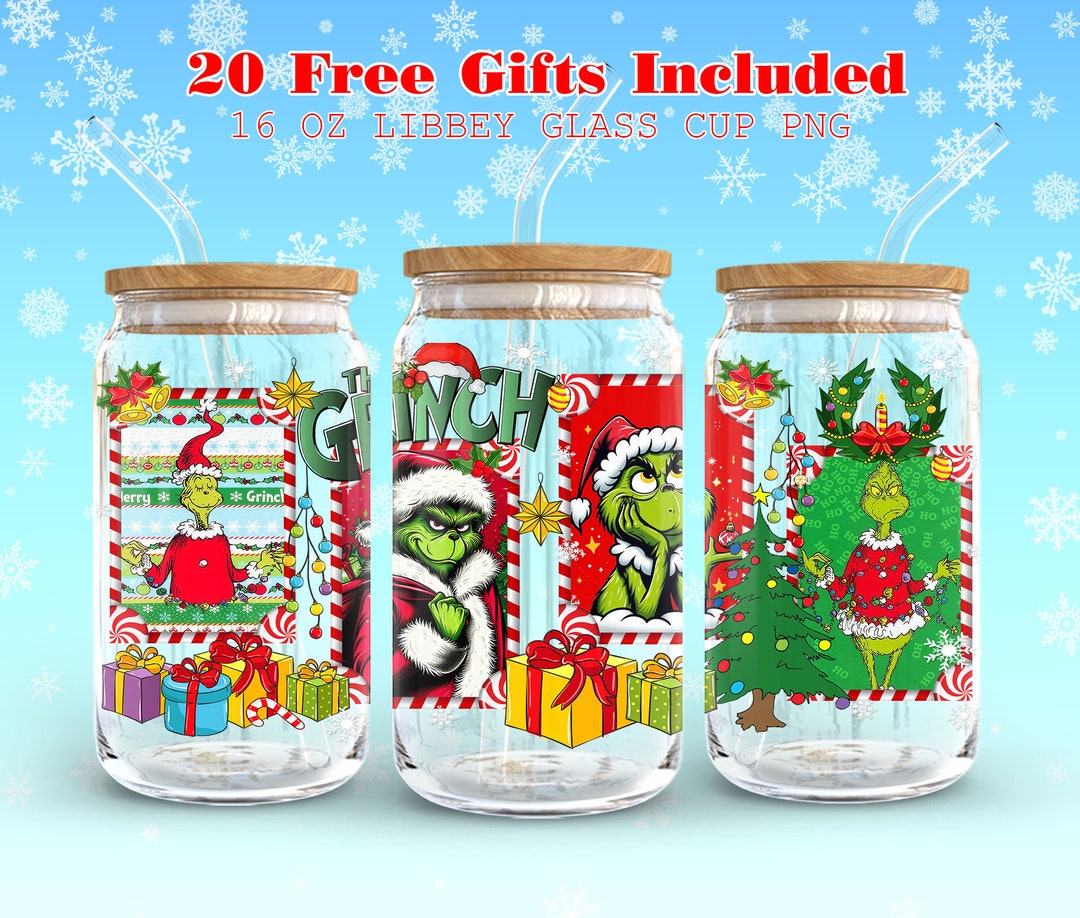 The Grinch 16 Oz Libbey Glass Can Wrap Png Sublimation Instant Download ...
