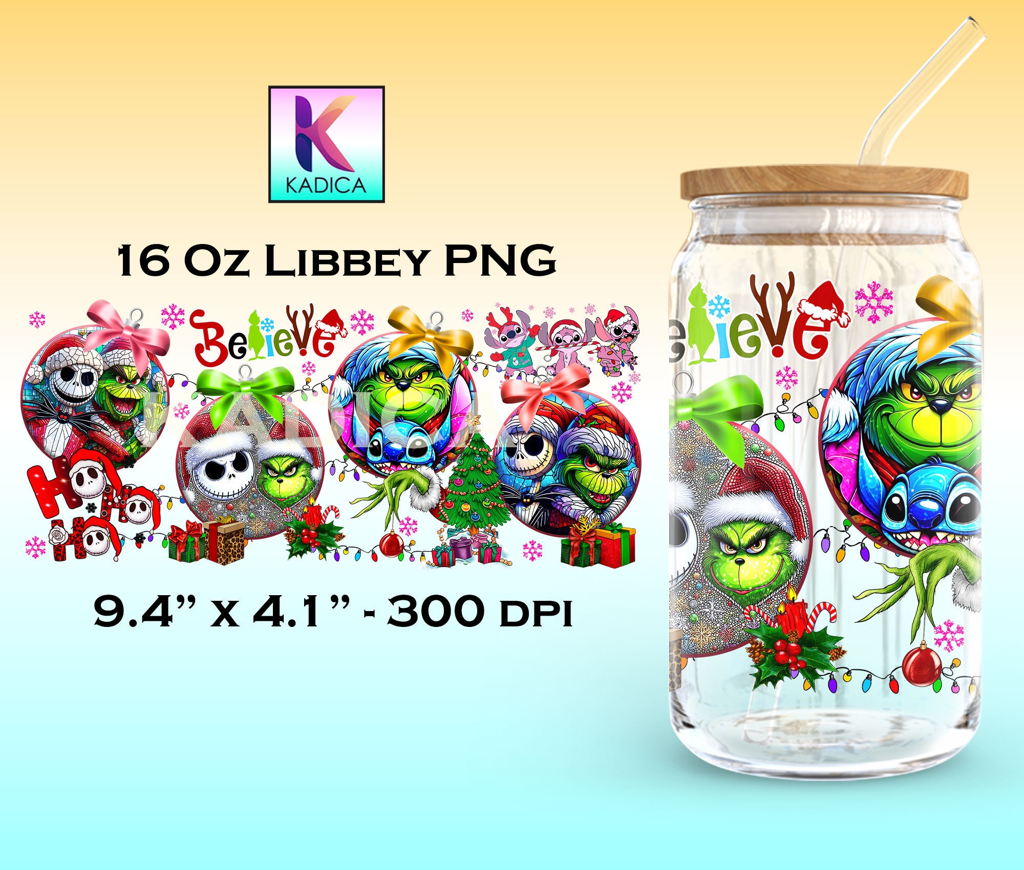 The Grinch 16 Oz Libbey Glass Can Wrap Png Sublimation Instant Download ...