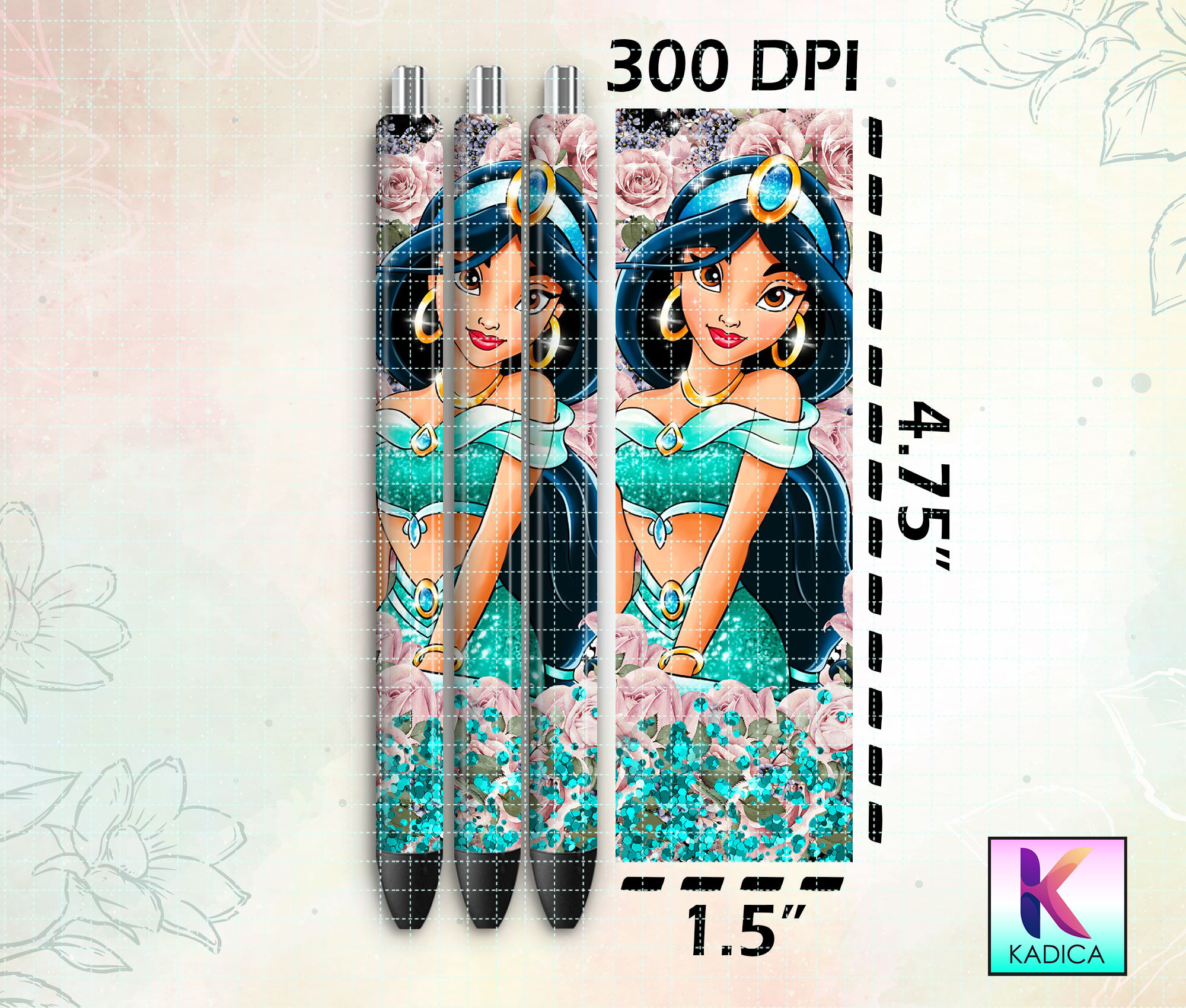 Bundle 3 Designs Princess Characters Pen Wrap Png, Cartoon Pen Bundle ...