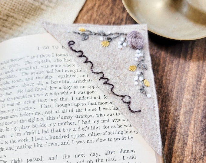 Felt Bookmark, Hand Embroidered, Personalized Bookmark, Corner Bookmark ...
