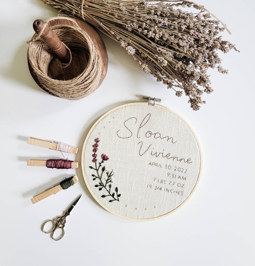 Hand Embroidered, Birth Stat Hoop, Nursery Decor, Personalized Gift ...