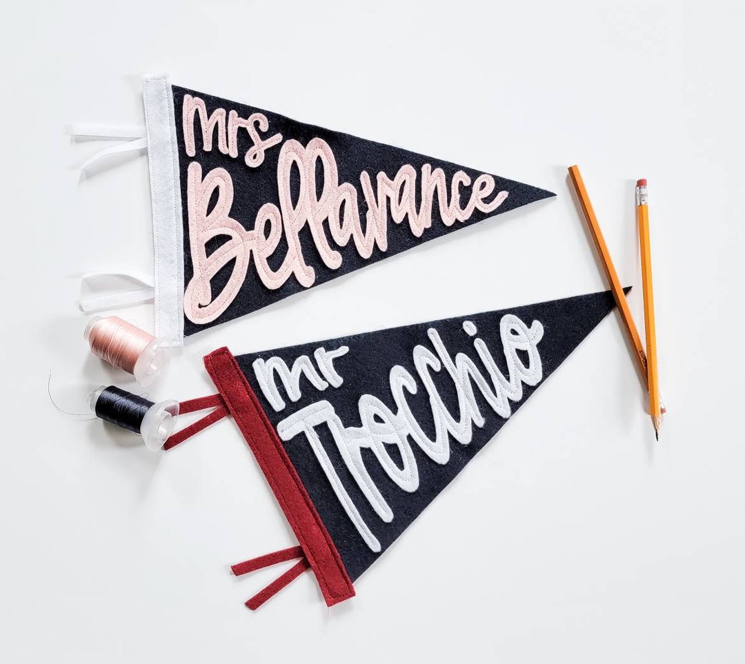 Personalized Pennant, Last Name Felt Name Pennant, Teacher Gift, Bride ...