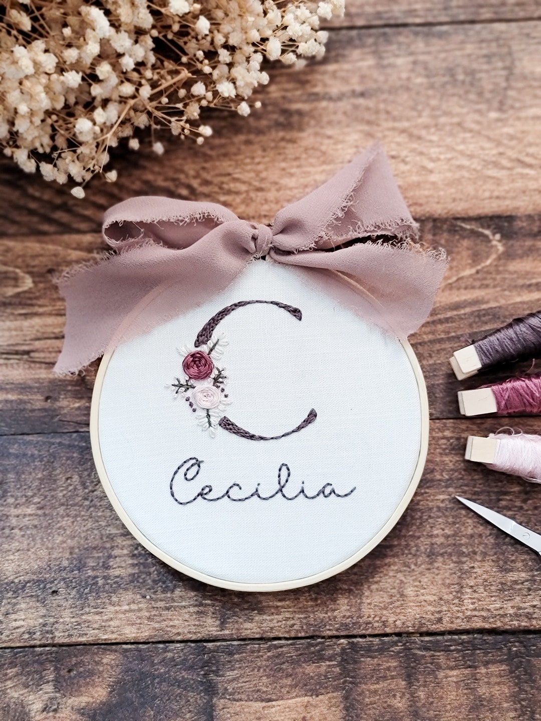 Hand Embroidered Name Hoop, Name Announcement, Photography Prop ...