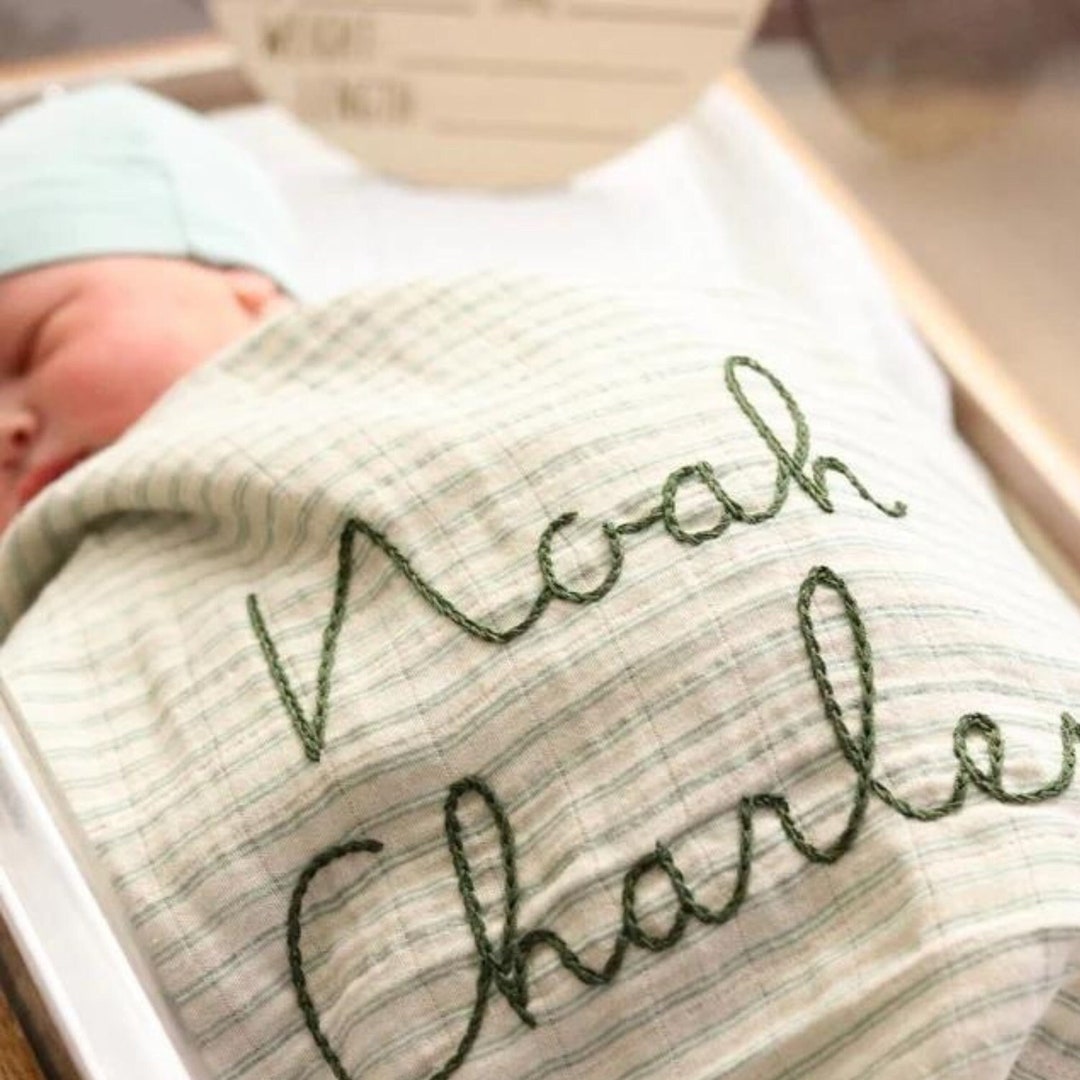 Personalized Swaddle Blanket| Hand Embroidered Blanket| Organic Cotton ...