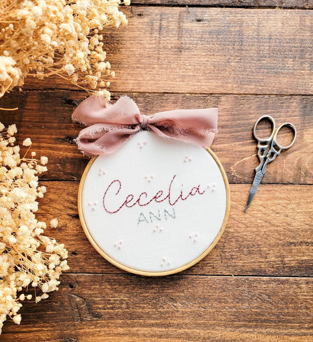 Hand Embroidered Name Hoop Name Announcement Prop Nursery Decor ...