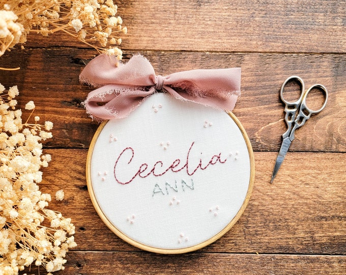 Hand Embroidered Name Hoop Name Announcement Prop Nursery Decor ...
