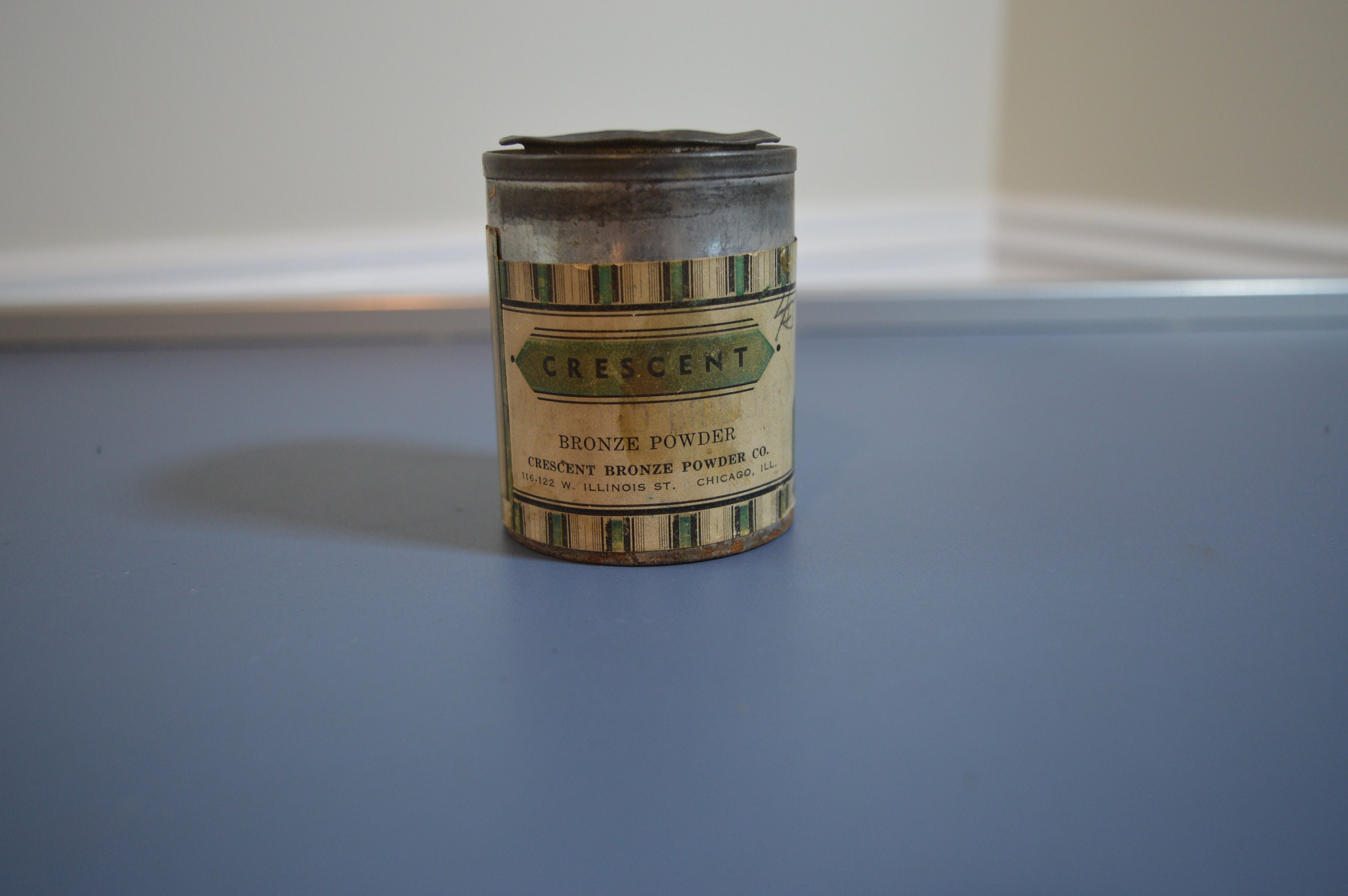 Vintage Crescent Bronze Powder Tin - Etsy